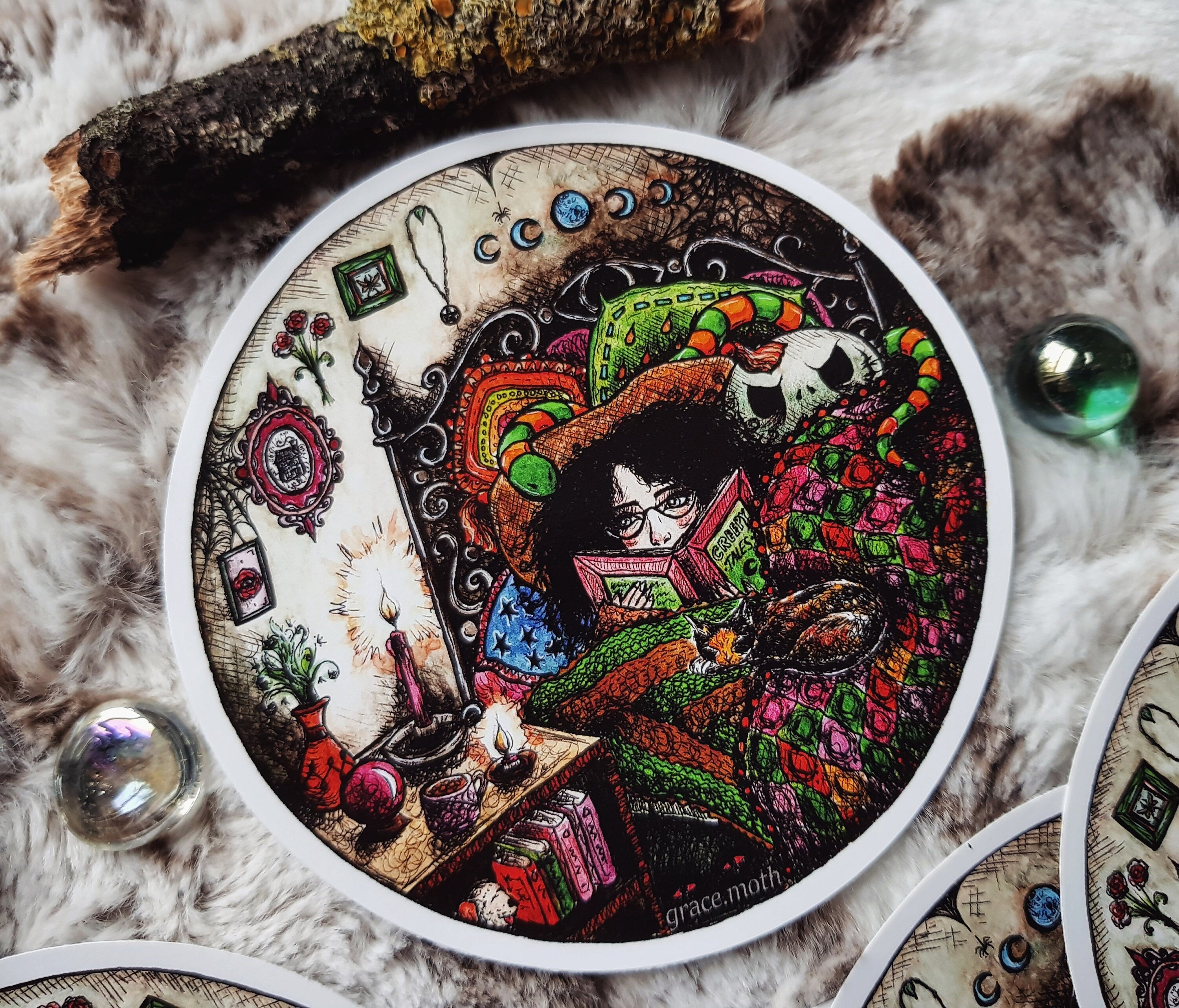 Cosy Witch in Bed - Vinyl Sticker 10cm - Cottagecore - Witchy - Gothic ...
